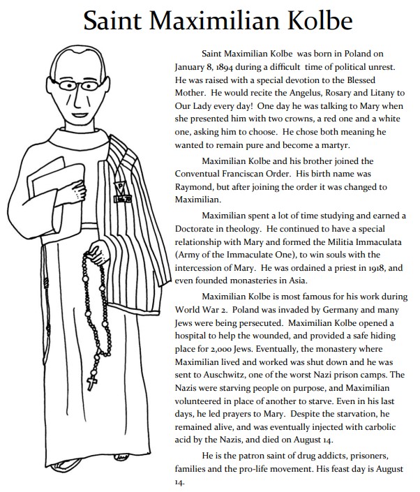 St. Maximilian Kolbe Coloring Pages - The Catholic Homeschool
